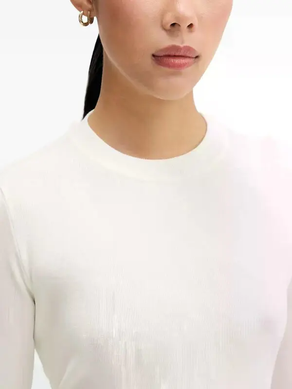 VICOLO Ribbed Knit Tie-back Long-sleeve Top
