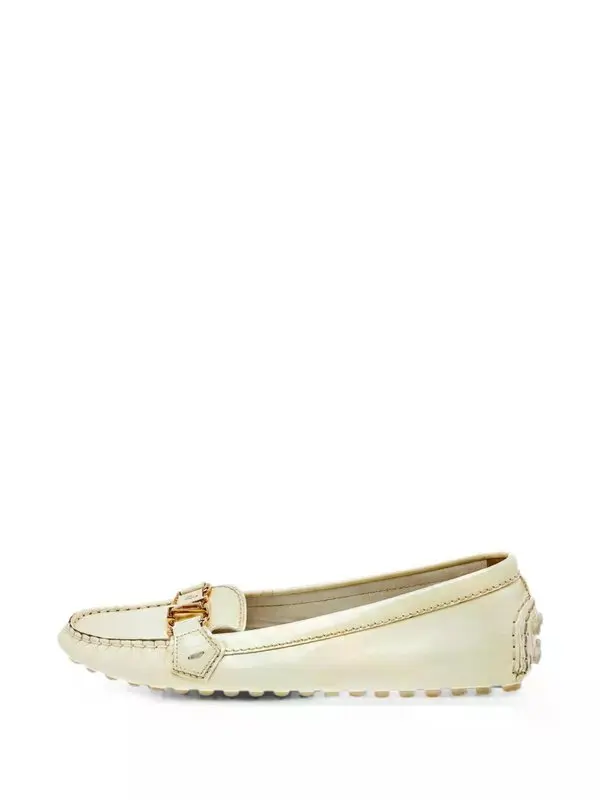 LOUIS VUITTON Cream White Patent Leather Logo Detail Loafers