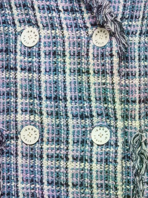 Sandro Double-breasted Tweed Mini Dress With Frayed Edges