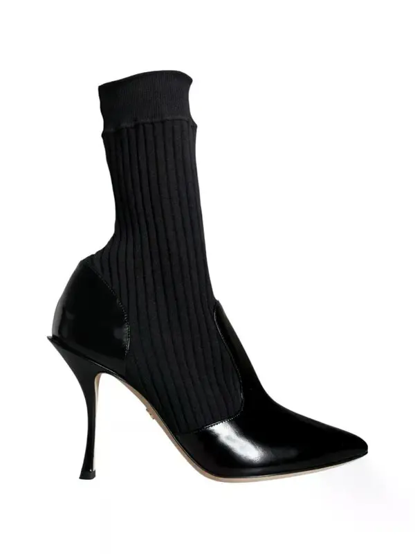 Dolce & Gabbana Patent-leather Ribbed-knit Ankle Boots