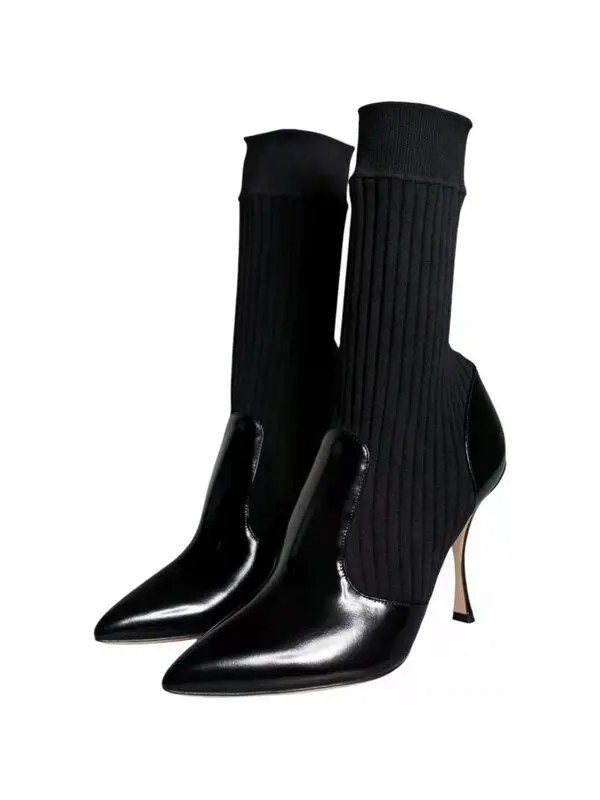 Dolce & Gabbana Patent-leather Ribbed-knit Ankle Boots