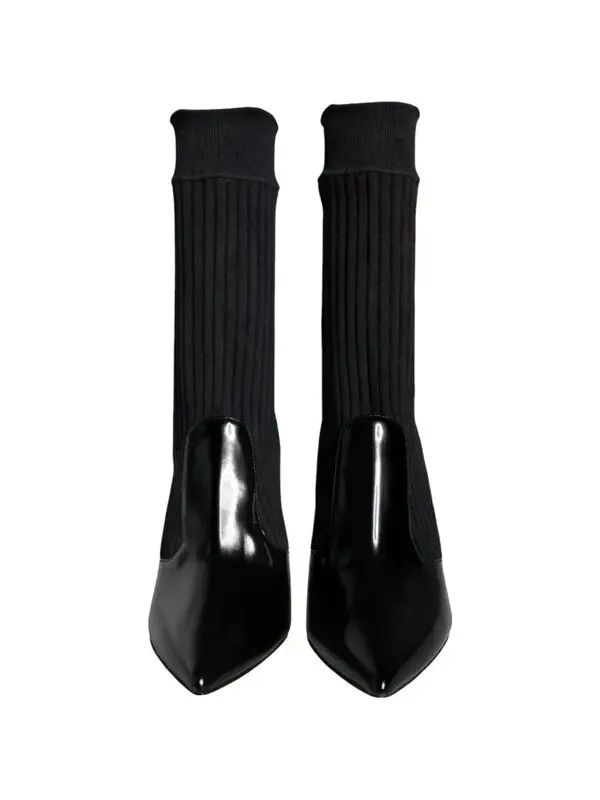 Dolce & Gabbana Patent-leather Ribbed-knit Ankle Boots