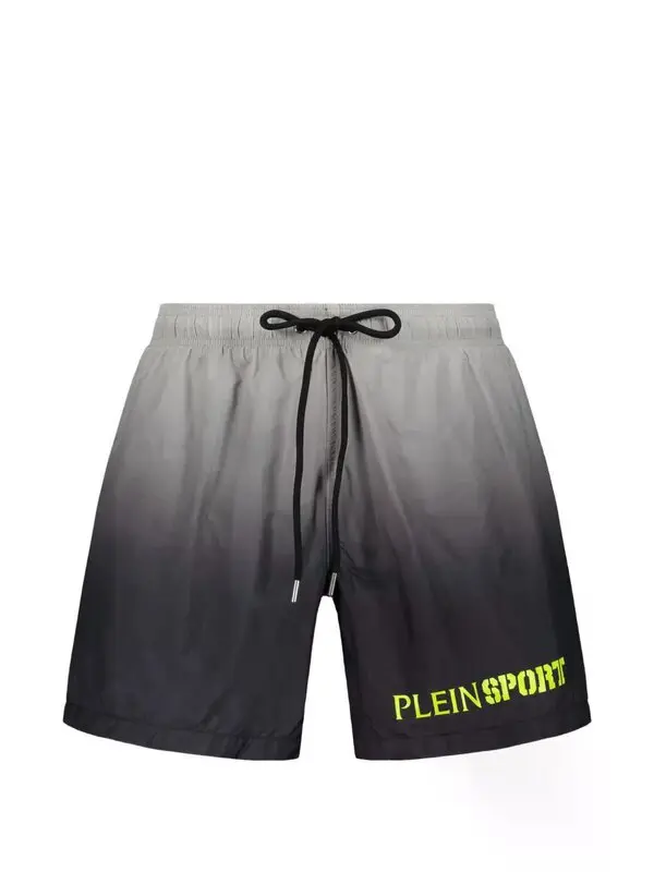 PLEIN SPORT Gradient Effect Logo Print Swim Shorts - Grey