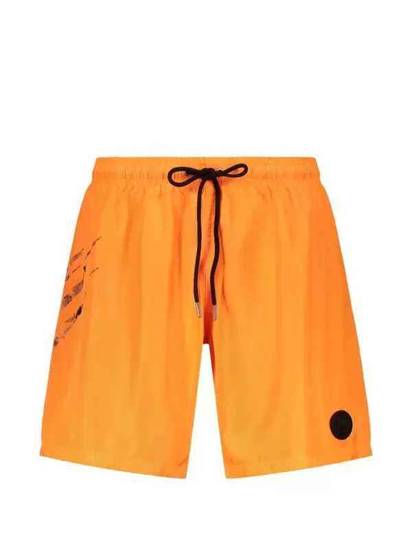PLEIN SPORT Graphic Print Logo Patch Swim Shorts - Orange