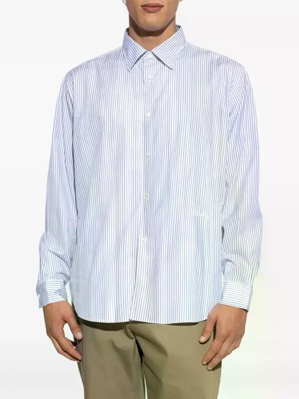 Burberry Vertical-stripe Logo-embroidered Shirt