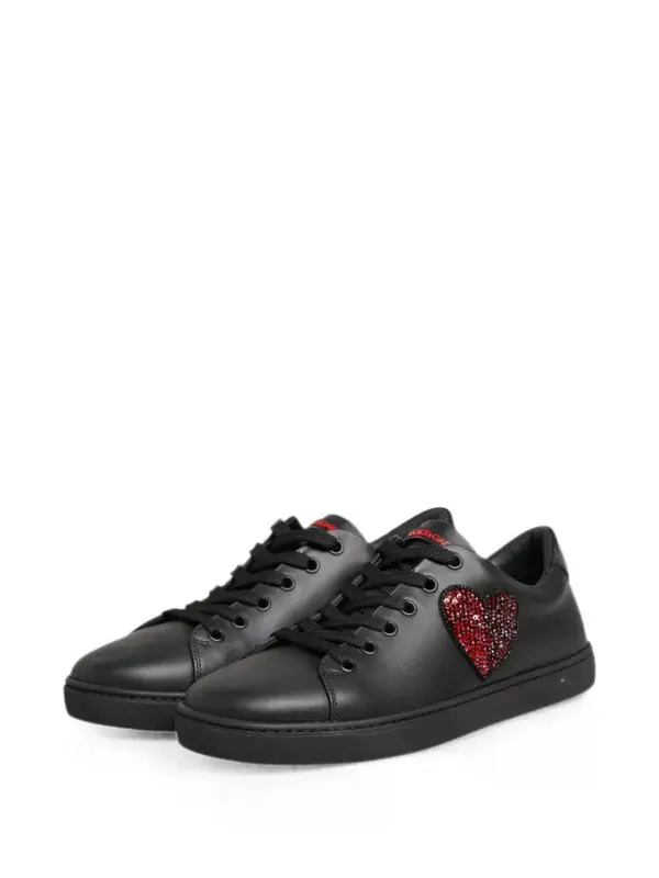 Dolce & Gabbana Crystal Heart Embellished Leather Sneakers