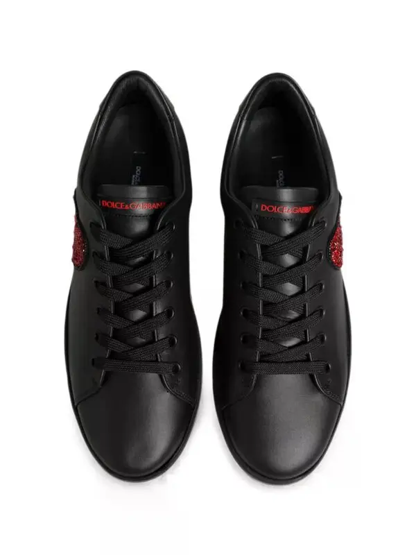 Dolce & Gabbana Crystal Heart Embellished Leather Sneakers