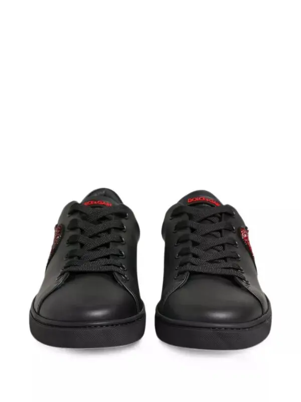 Dolce & Gabbana Crystal Heart Embellished Leather Sneakers