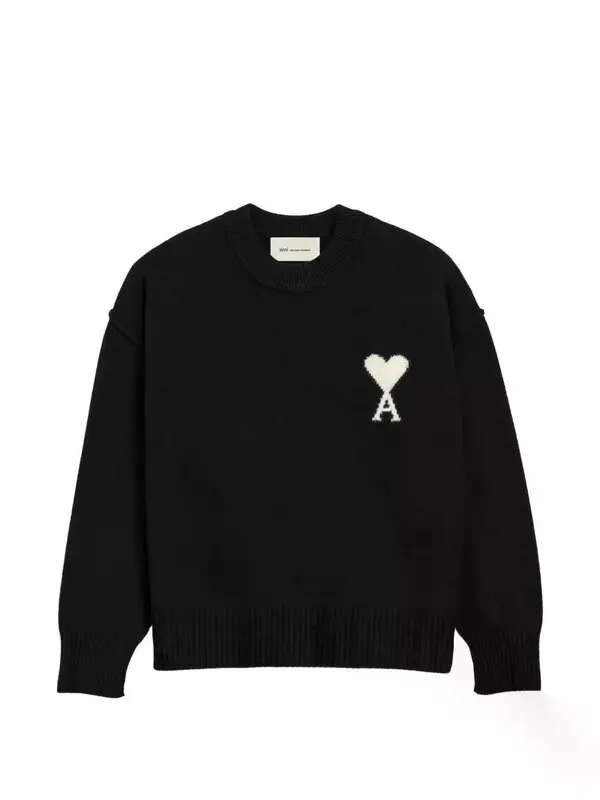 AMI Paris Crewneck Wool Sweater With De Coeur Intarsia
