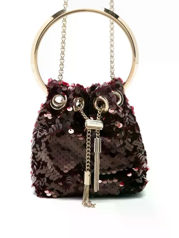 JIMMY CHOO Mini Bon Bon Sequin-embellished Bucket Bag - Red