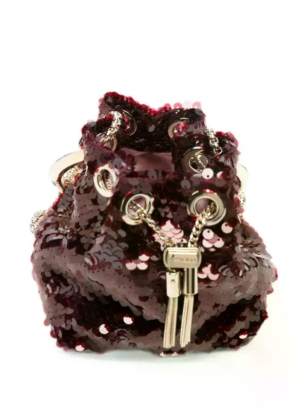 JIMMY CHOO Mini Bon Bon Sequin-embellished Bucket Bag - Red