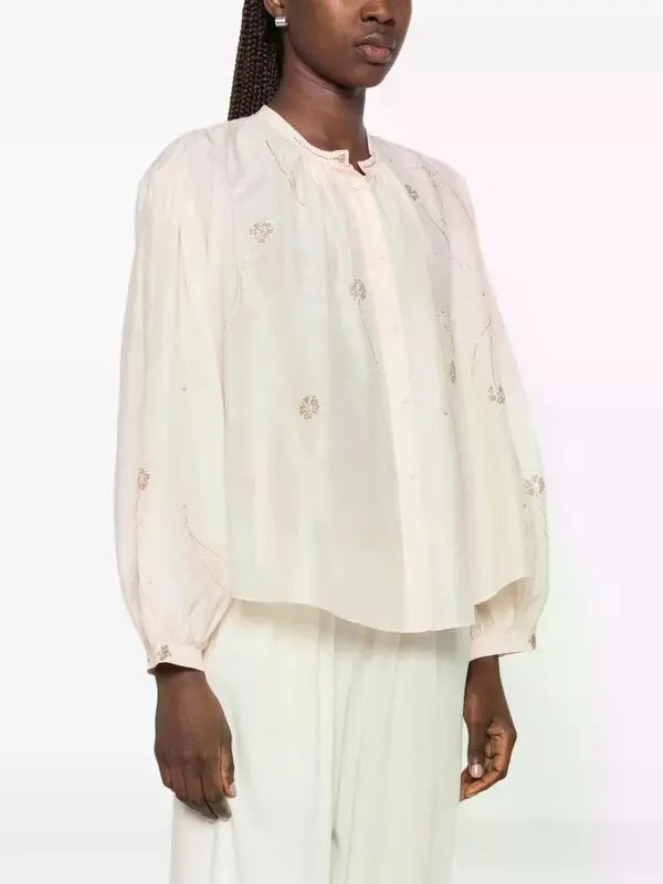 FORTE_FORTE Embroidered Balloon Sleeve Blouse - Pink