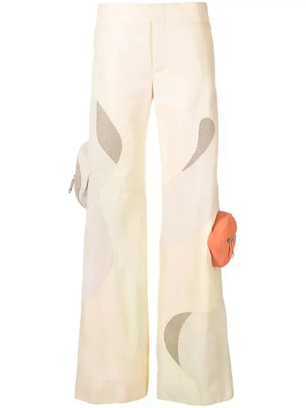 Off-White Beige Cotton Paneled Cargo Trousers