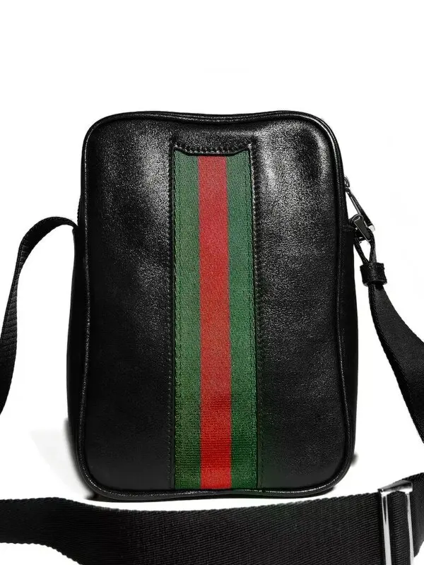 Gucci Mini Web-detail Leather Messenger Bag - Black