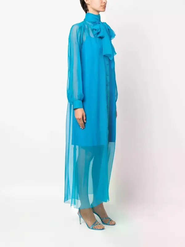 Alberta Ferretti Silk Semi-sheer Poet Sleeve Dress