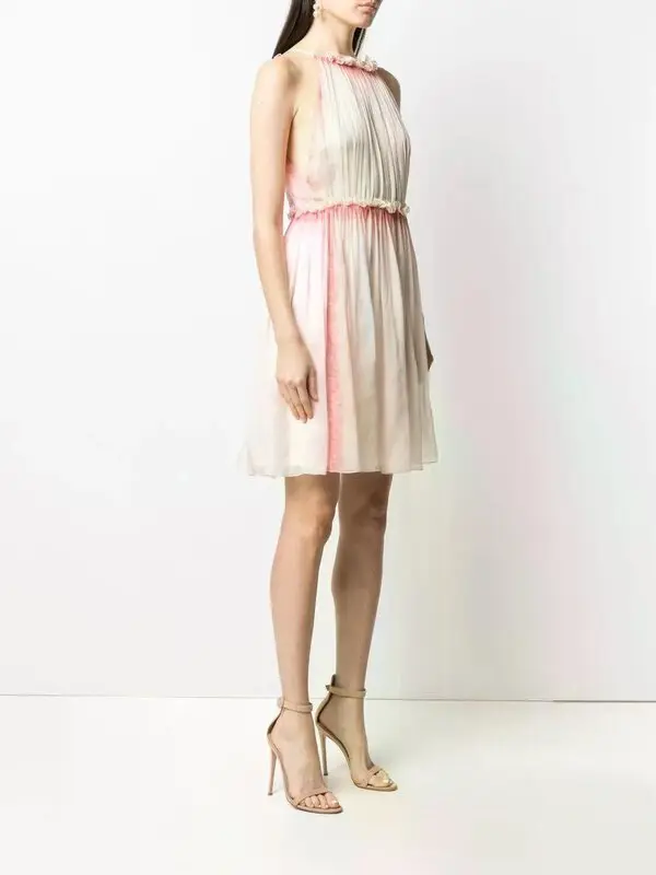 Alberta Ferretti Silk Halterneck Ruffled Ombré Dress
