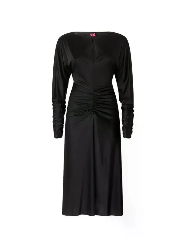 Pinko Ruched Long-sleeve Satin Midi Dress