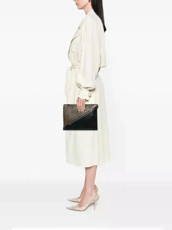 Fendi Zucca Coated Canvas Diagonal Front Zip Clutch Bag