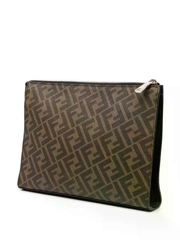 Fendi Zucca Coated Canvas Diagonal Front Zip Clutch Bag