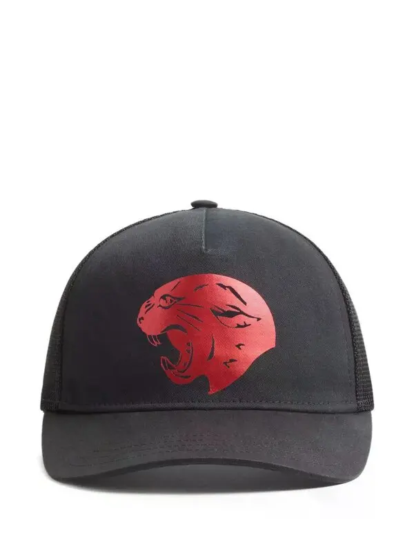 Valentino Garavani Vlogo Signature Cotton Baseball Cap With Panther Print - Black