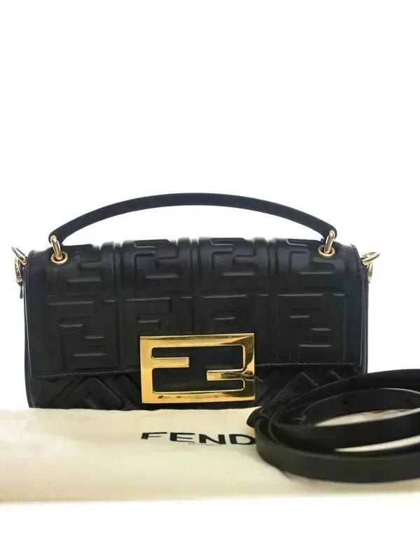 Fendi Zucca Embossed Leather Baguette Phone Pouch Satchel - Black