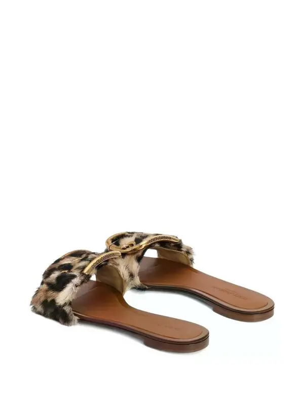 Dolce & Gabbana Leopard Print Fur Flat Slides