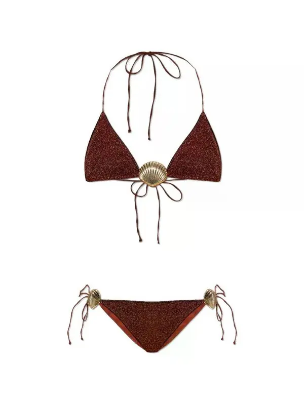 Oseree Shell-detail Lurex Bikini - Brown