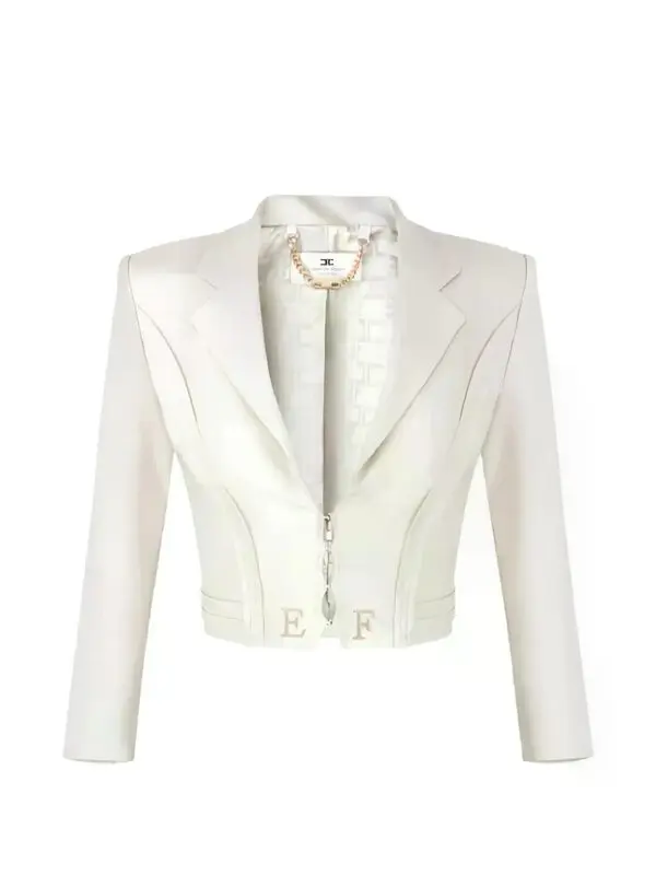 Elisabetta Franchi Cropped Blazer With Chain Detail - Neutrals