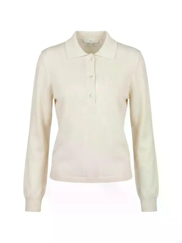 Malo Ribbed Knitted Polo Top - White