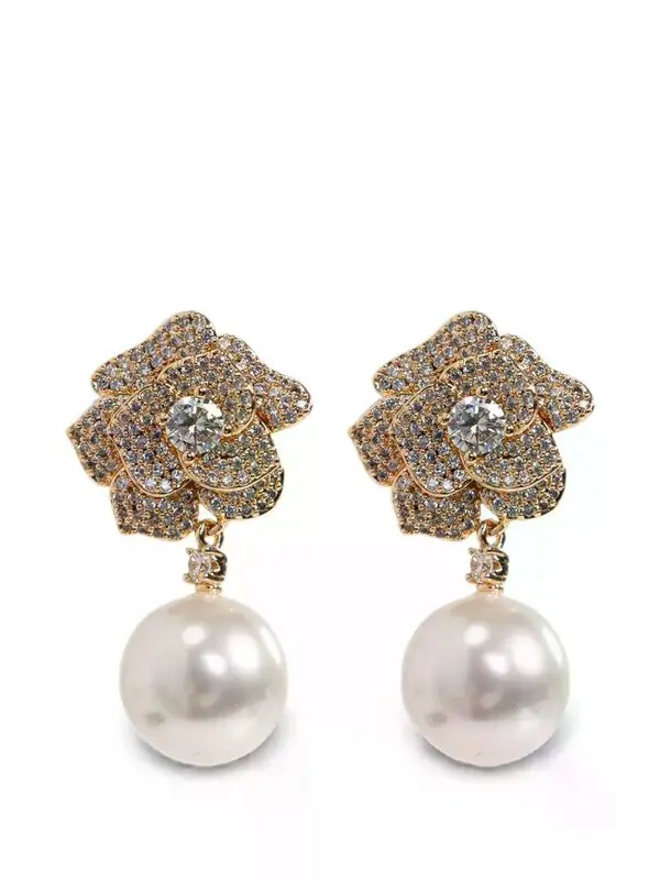 SELF-PORTRAIT Crystal-embellished Faux Pearl Drop Earrings - Gold