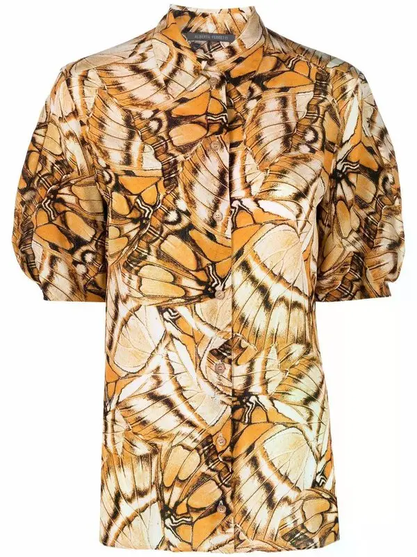 Alberta Ferretti Butterfly Print Silk Shirt