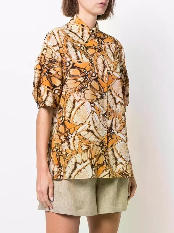 Alberta Ferretti Butterfly Print Silk Shirt
