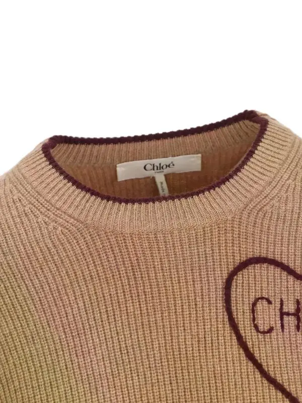 Chloé Ribbed Knit Heart-embroidered Sweater - Neutrals