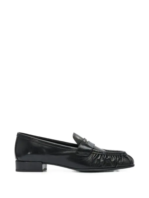 Prada Gathered Detail Leather Loafers