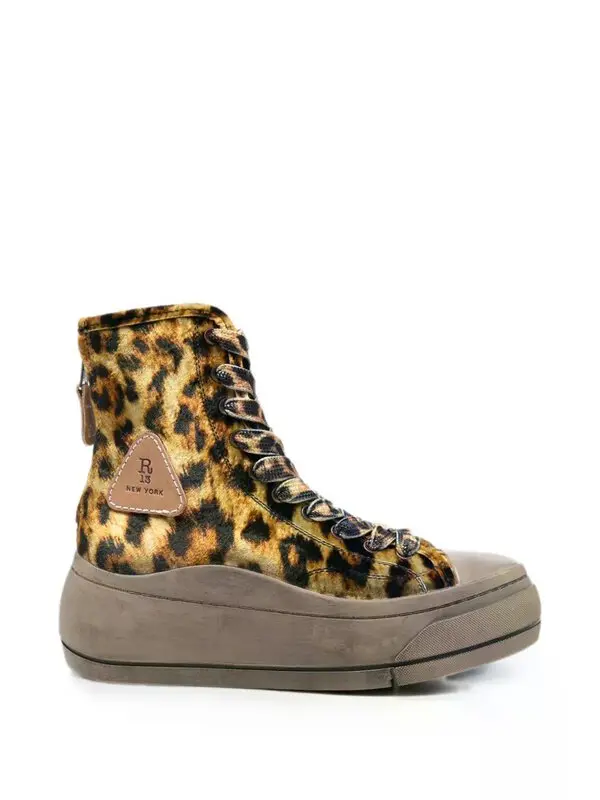 R13 Leopard Print Velvet Platform High Top Sneakers