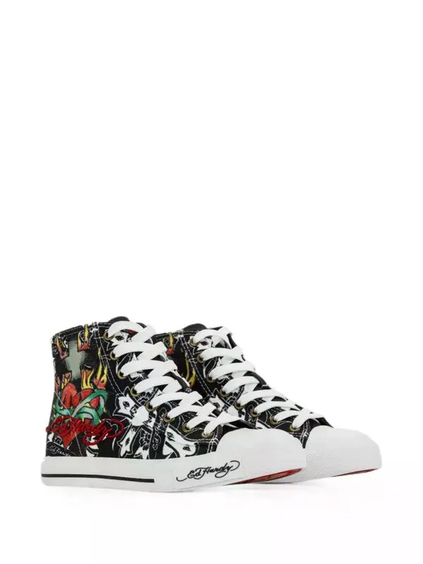 Ed Hardy Graphic Print Lace-up High-top Sneakers