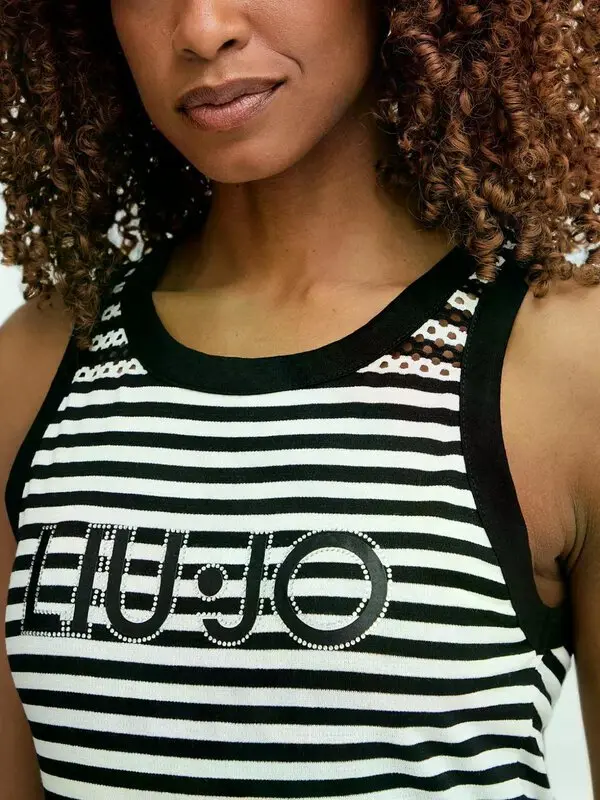 Liu Jo Logo Embellished Striped Tank Top