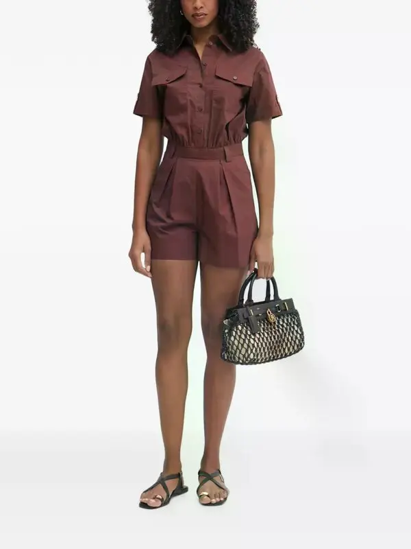 Patrizia Pepe Short-sleeve Utility Playsuit With Pleated Detailing - Brown
