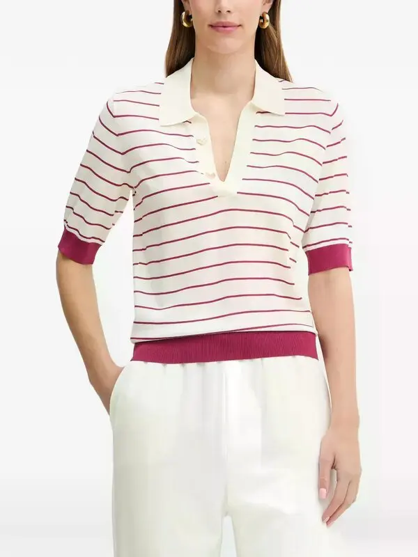Liu Jo Striped Knit Top With Spread Collar