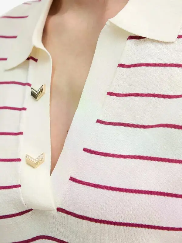 Liu Jo Striped Knit Top With Spread Collar