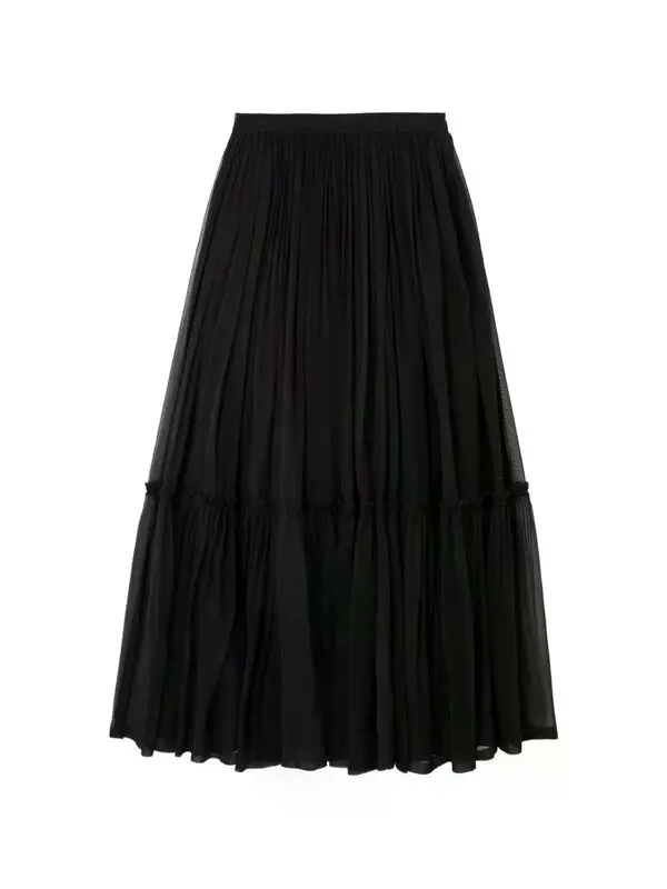 Saint Laurent Tiered Silk Maxi Skirt - Black