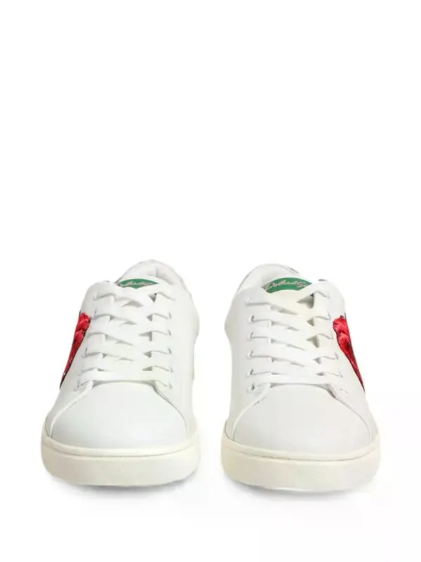 Dolce & Gabbana Embroidered Rose Leather Sneakers
