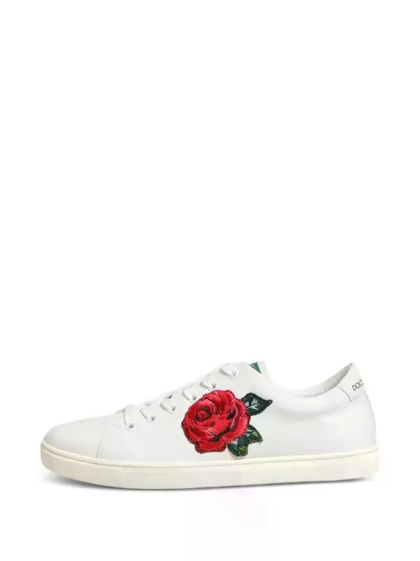 Dolce & Gabbana Embroidered Rose Leather Sneakers