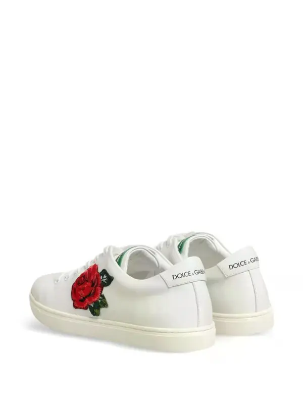 Dolce & Gabbana Embroidered Rose Leather Sneakers