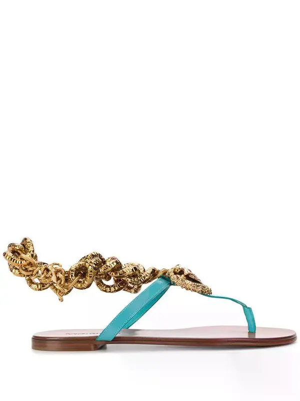 Dolce & Gabbana Devotion Calf Leather Sandals With Chain Link Detailing