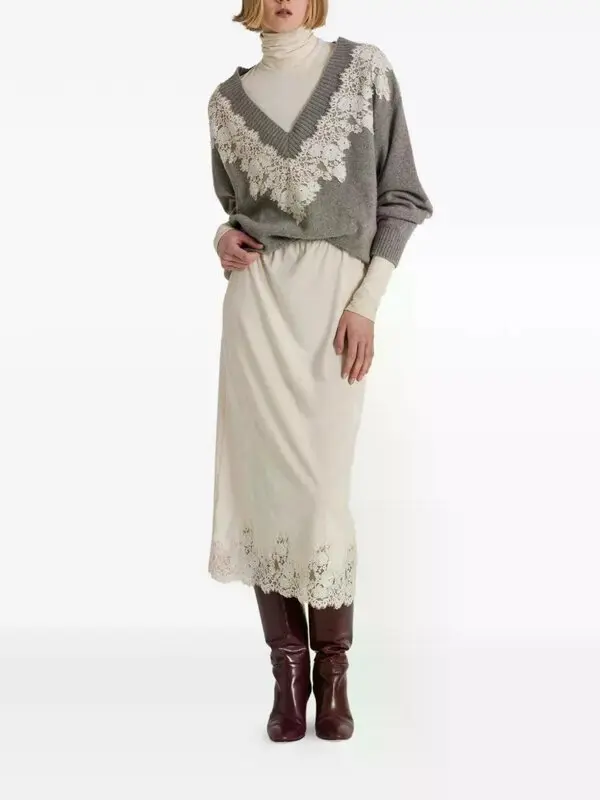 Alberta Ferretti Lace-trim V-neck Sweater