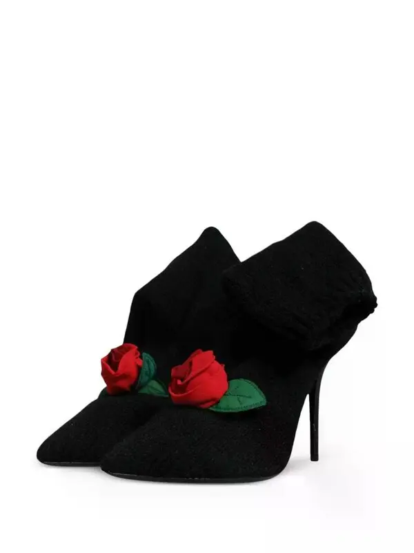 Dolce & Gabbana Ribbed Knit Rose Appliqué Stiletto Boots