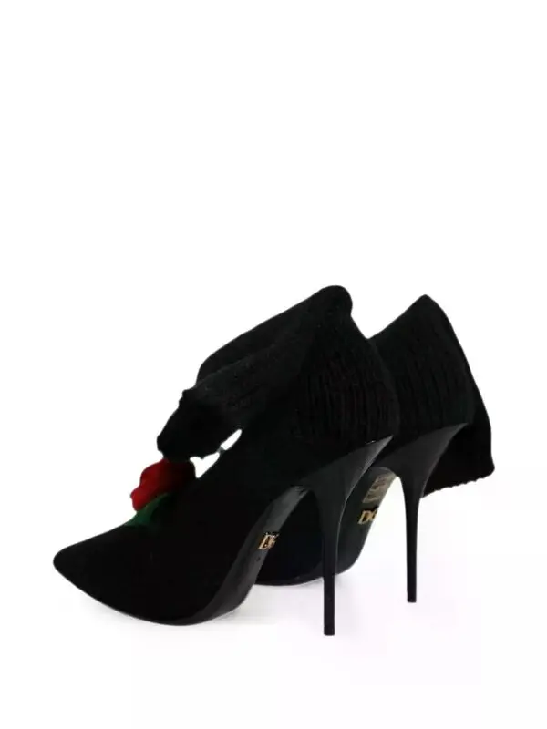 Dolce & Gabbana Ribbed Knit Rose Appliqué Stiletto Boots