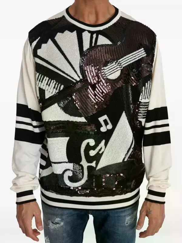 Dolce & Gabbana Sequin-embroidered Musical Instrument Motif Sweater - Black