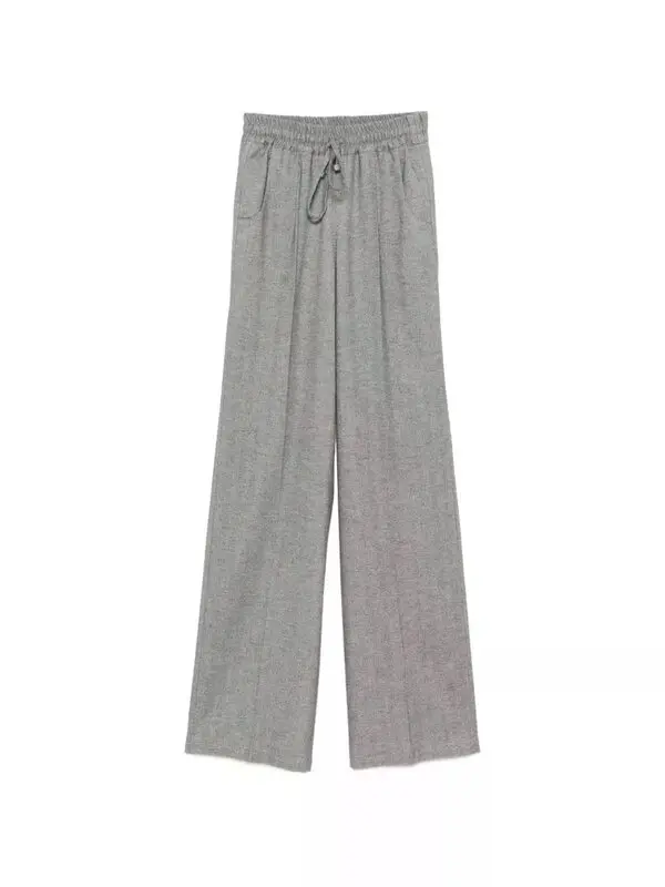 Kiton Taupe Herringbone Pattern Drawstring Wide Leg Trousers